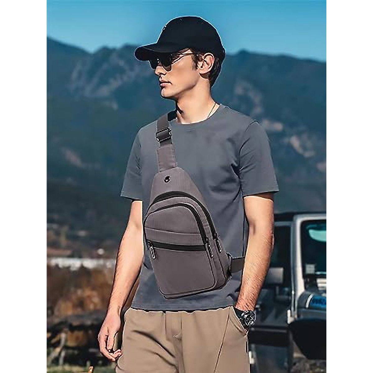 EVANCARY Small Sling Bag for Women Men, Chest Daypack Crossbody Backpack for Travel Sports Running Hiking Grey