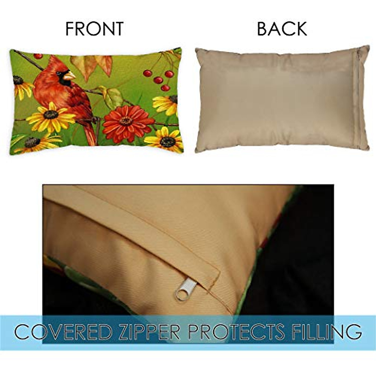 Toland Home Garden Decorative Birds N Berries Fall Autumn Cardinal Bluebird 12 x 19 Inch Pillow Case (2-Pack)