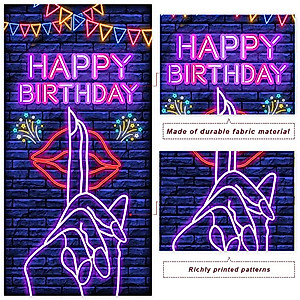 Neon Hot Sexy Lip Happy Birthday Banner Backdrop Burn Book Theme Decor Decorations for Bridal Shower Wedding Night Out Hen Movie Party Bachelorette Party Girls Woman Birthday Party Supplies Favors