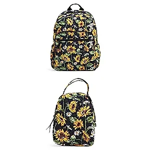 Vera Bradley Campus Backpacks, Black-Recycled Cotton withVera Bradley Bunch Lunch Bag, Sunflowers-Recycled Cotton