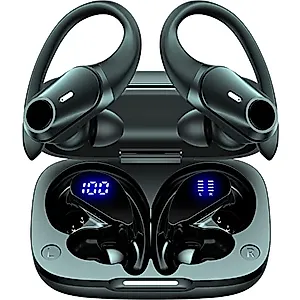 FK Trading for ZTE Nubia Red Magic 6R Wireless Earbuds Bluetooth Headphones, Over Ear Waterproof with Microphone LED Display for Sports Running Workout - Black