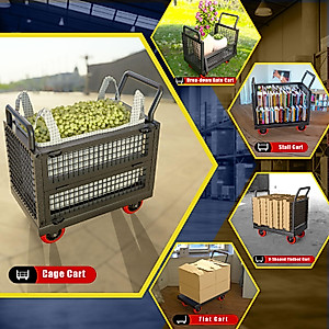 Lomive 5IN1 Push Cart with Sides,Heavy Duty Platform Truck Dolly w/360 Swivel Wheels,Versatile Moving Hand Truck Cage Cart w/1800lbs Capacity,40"×24"Flatbed Cart,Work Gloves 2Pairs&1Bulk Bag Included