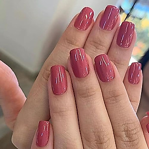 Modelones 30Pcs Press On Nails Short, 15 Sizes Square Full Cover Fake Nails with Nail Tools Includes Nail Glue, Reusable Solid Color Nail Tips for Nail Art Kit, Petal Pink