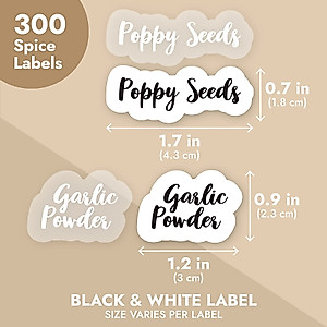 Talented Kitchen 300 Preprinted Spice Labels, Clear Spice Jar Labels for Seasoning, Herbs, Pantry and Kitchen Spice Rack Organization, Black and White Cursive Font