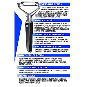 Dalstrong Razor VX - Y Peeler - High Carbon Stainless Steel - Non Slip G10 Handle - Fine, Serrated & Julienne Blades Set - Premium Vegetable, Fruit, Potato Peeler for Kitchen