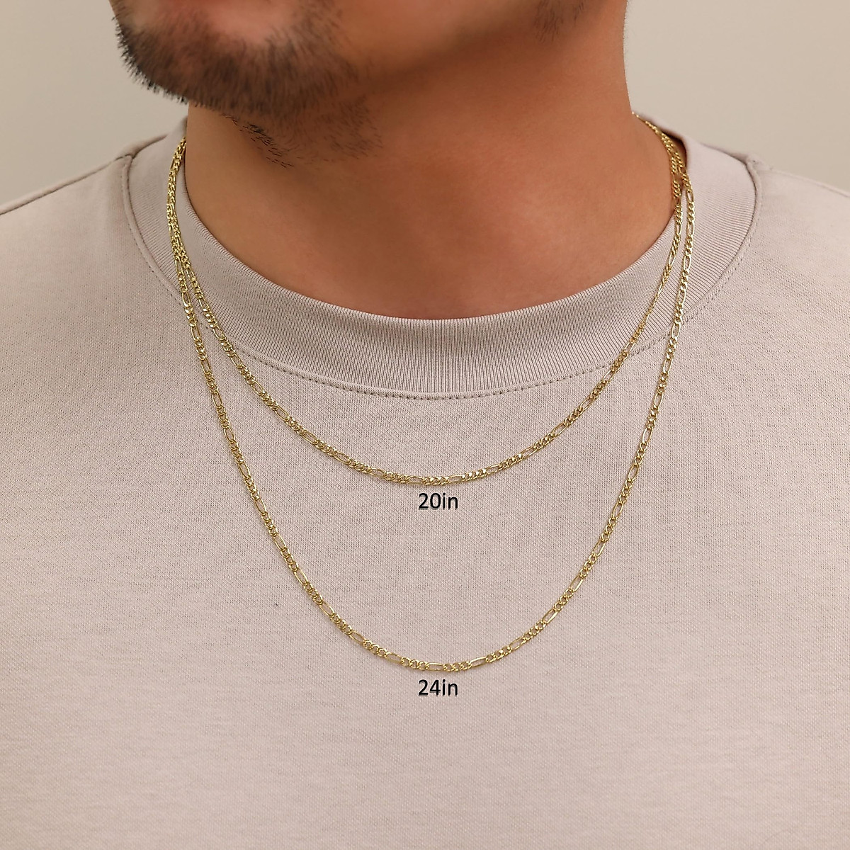 Nuragold 10k Yellow Gold 2.5mm Figaro Chain Link Pendant Necklace, Mens Womens Jewelry 16" 18" 20" 22" 24" 26"