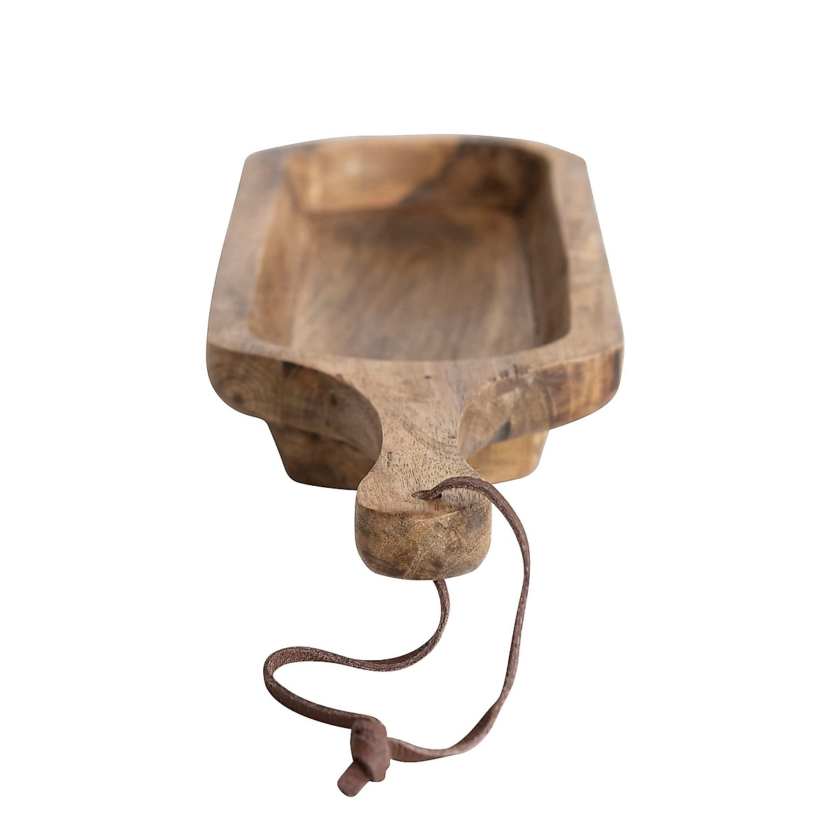 Creative Co-Op Boho Wood Serving Tray with Handle and Leather Tie, Natural