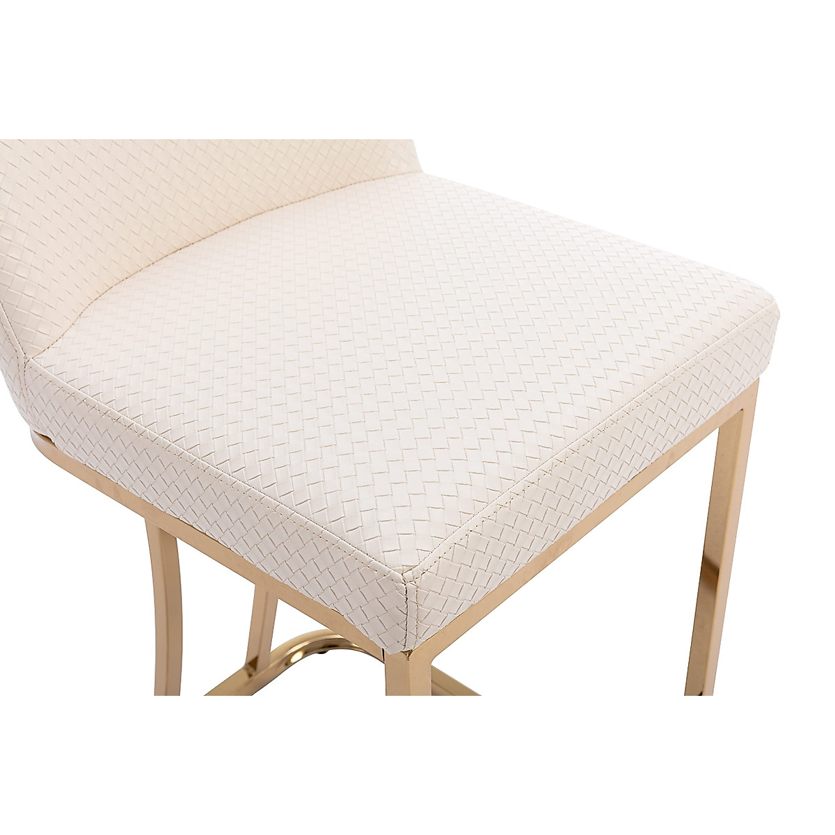 Wahson 24" H Gold Barstools Set of 2, Faux Leather Upholstered with Woven Counter Height Stools, Modern Fabric Bar Stools for Kitchen Island/Dining Room, with Golden Metal Frame, Beige