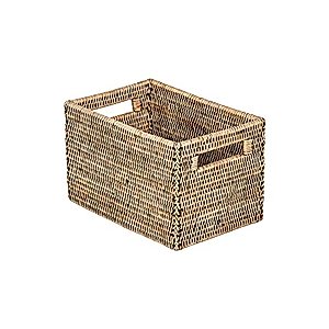 La Jolla Rattan Shelf Basket with Handles, Small, Black-Wash