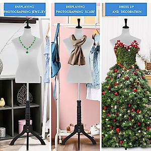 Female Mannequin Body,60-67 inch Dress Form Sewing Mannequin Torso Manikin with Wooden Tripod Base Stand Adjustable Mannequin for Sewing Clothes Display (White)