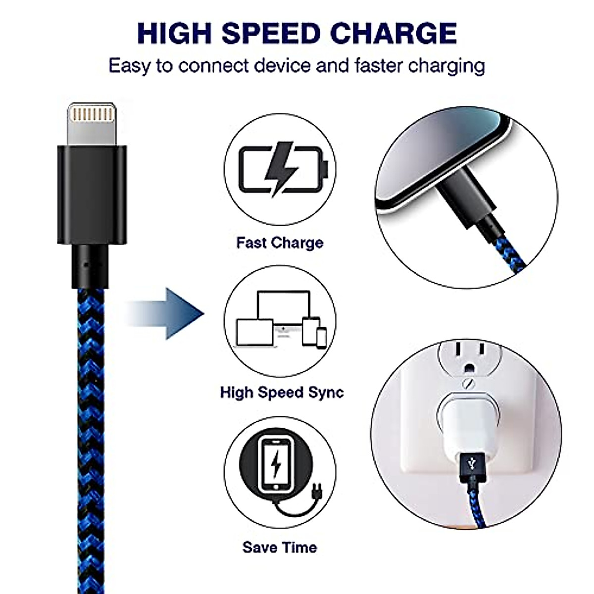 3 Pack 10FT iPhone Lightning Cable Apple Charger Cord Nylon Braided USB to Lightning Cable [Apple MFi Certified]