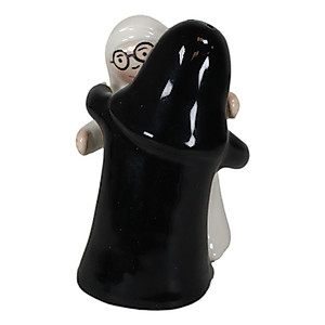 Ebros Gift Black And White Dressed Nuns Dancing Salt And Pepper Shakers Ceramic Figurine Set 3.5"H Hugging Nun Religious Inspirational Funny Themed Accents