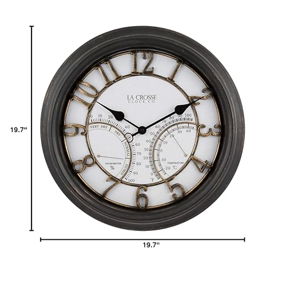 La Crosse Clock 404-4450 19.7 Inch Indoor/Outdoor Silent Sweep Courtyard Quartz Clock