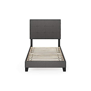 Furinno Laval Button Tufted Upholstered Platform Bed Frame, Twin, Stone