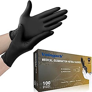 Vaingarb Black Nitrile Gloves Disposable Latex Free,Powder-Free,Medical Exam Gloves 100 Count Medium 5 Mil for Industry Working,House Cleaning,Food Prep