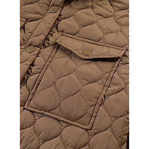 EVALESS Diamond Quilted Jackets for Women Lightweight Collar Long Sleeve Button Down Puffer Jacket Fall 2024 Coat Outerwear with Pockets Brown Medium