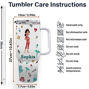 Personalized Nurse Tumbler 40oz -nurse medical space planner-Custom Name Insulated Travel Mug with Handle & Straw, Gift for Nurses, Medical Workers, Appreciation, Mother's Day XcxfYL