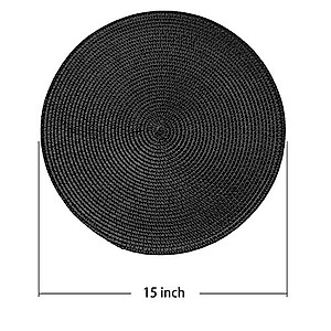 AHHFSMEI Round Braided Placemats 15 Inch Round Table Mats for Dining Tables Polypropylene Woven Heat Resistant Place mats Set of 6 (Black)