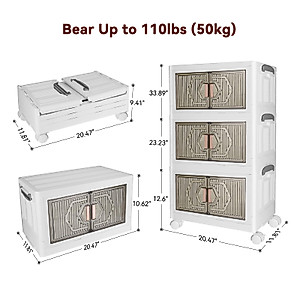 CHEERSONIC 3 Pack 11 Gallon Plastic Storage Bins with Lids, Collapsible Storage Bins with Wheels, Folding Storage Box with Doors for Closet Organizer