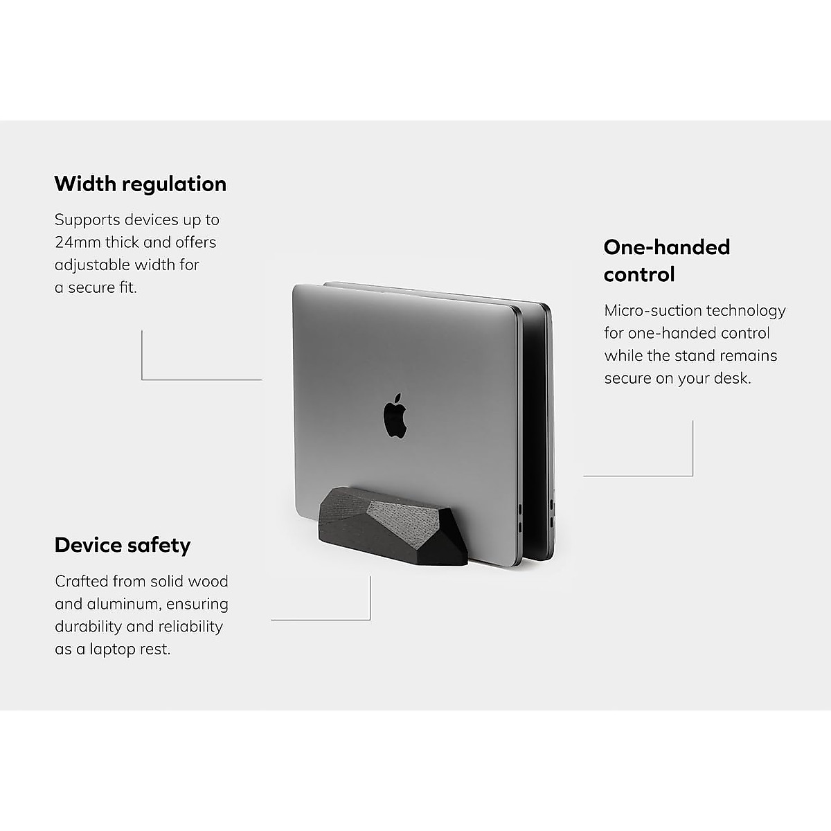 Oakywood Dual Laptop Vertical Stand, Natural Wood, Adjustable Dock, for Devices Up to 2 cm Thick, Compatible with All MacBook Pro Air iPad Surfaces, for Max. 2 Devices, Handmade, Black Stained Oak