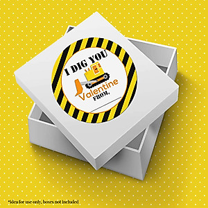 I Dig You Construction-Themed Valentine Party Favor Sticker Labels, 40 2" Party Circle Stickers by AmandaCreation, Great for Classroom Valentines, Envelope Seals, Gifts & Treats