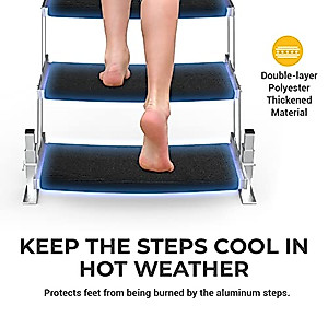 BougeRV RV Step Covers 3 Packs for Fold Up Curved Steps, 22 Inch Wrap Around Radius Stairs Rugs, Camper Carpets for Outside RV Accessories