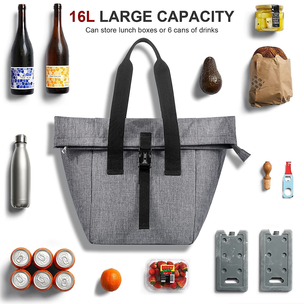 Large Lunch Bag Insulated Cooler Bags Leakproof Reusable Grocery Tote Bags Food Delivery Bag for Travel, Picnic, Beach, Camping, Shopping