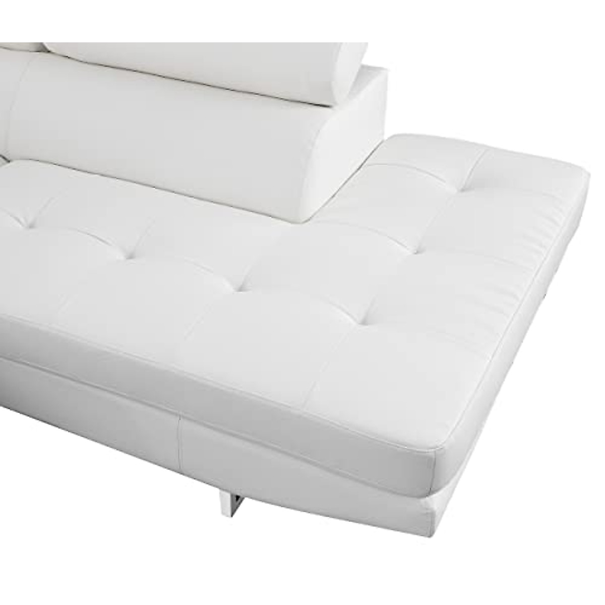 Blackjack Furniture Union Modern Faux Leather Sofa with Adjustable Headrests, Chaise, Elegant Tufted Seat, High-Density Foam and Stainless Steel Legs, Right Facing Sectional, White
