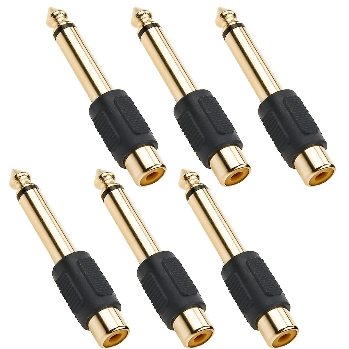 RCA to 1/4 Adapter, RCA Female to TS 6.35mm Mono Male Converter Audio Connector Plug Gold Plated for Mixer, Amp, Subwoofer (6-Pack)