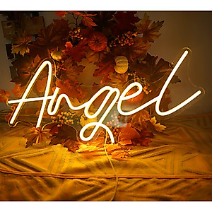 Angel Neon Sign Warm White, Large 23.6x10.6 inches Letter Angel Neon Light USB Powered Light Up Sign for Home, Bedroom Wall Deco, Birthday Wedding Engagement Party Decor, Graduation, Baby Shower Gifts