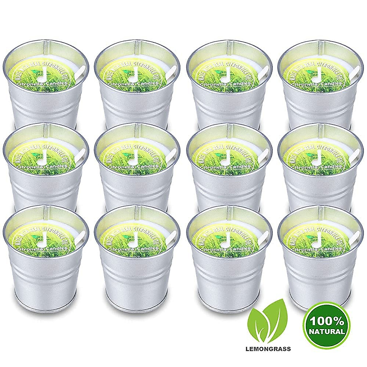 Citronella Candles Outdoor Indoor, 12 Pack Scented Candles Set Bulk Made with Natural Soy Wax Bucket and Essential Oils for Garden Patio Yard Home Balcony