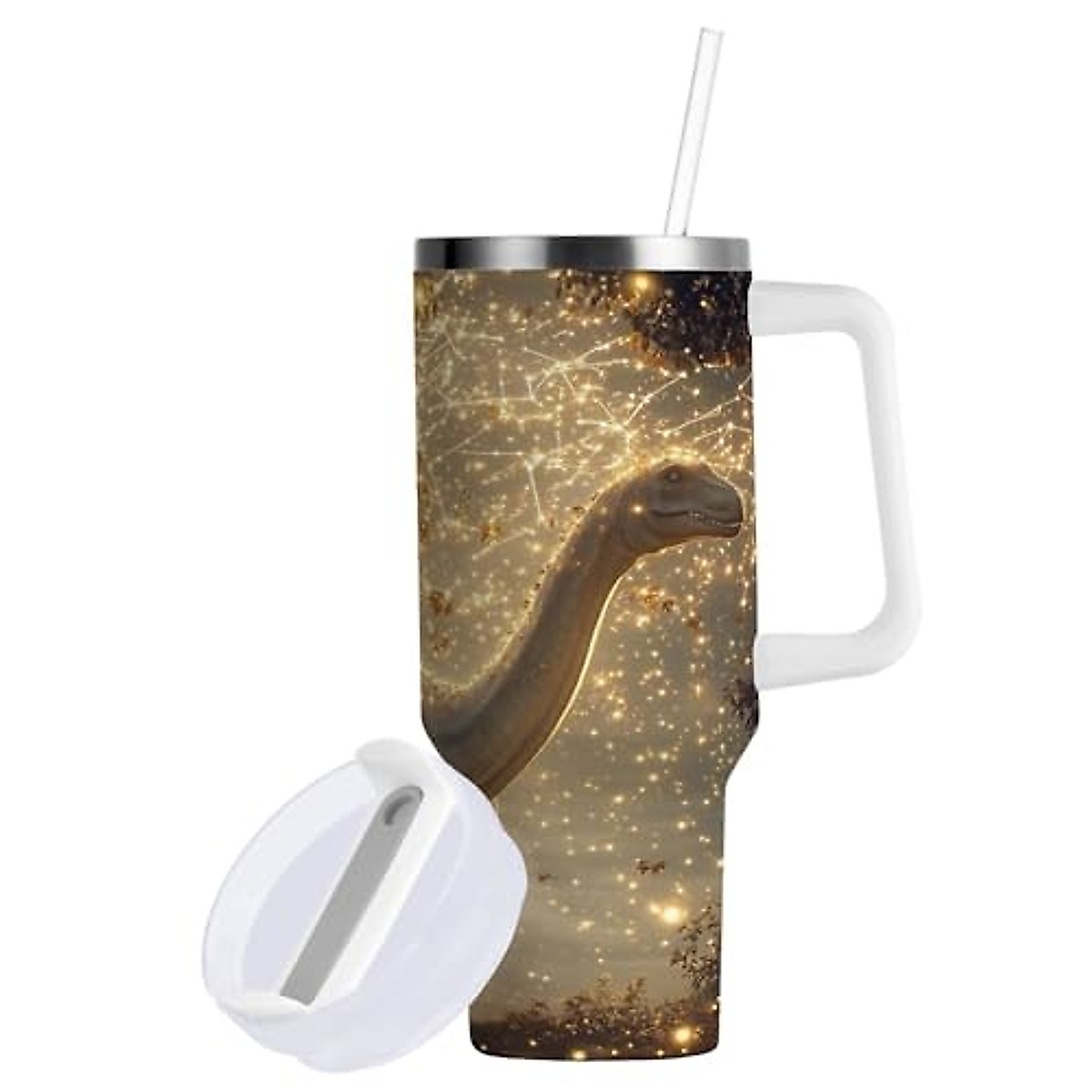 Slewiaeky Tumbler with Handle 40 oz Multicolor Beast Dinosaur T Rex Travel Mug with Lid and Straw Stainless Steel Vacuum Insulated Water Bottle Cup for Iced Tea Coffee Cold Beverages Cup Holder Frien