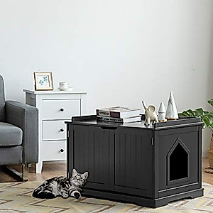 Tangkula Litter Box Enclosure, Cat Litter Box Furniture Hidden, Nightstand Pet House with Double Doors, Indoor Decorative Cat Box Cabinet, Cat Washroom Storage Bench for Large Cat Kitty
