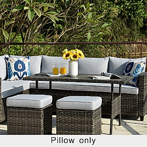 HOOOWOOO Outdoor Patio Throw Pillows Set of 2 with Inserts,Small Firm toss Decorative Pillow Weather Resistant for Indoor Outdoor Chair, Sofa Furniture,17x17,14x14x5,Blue Flower