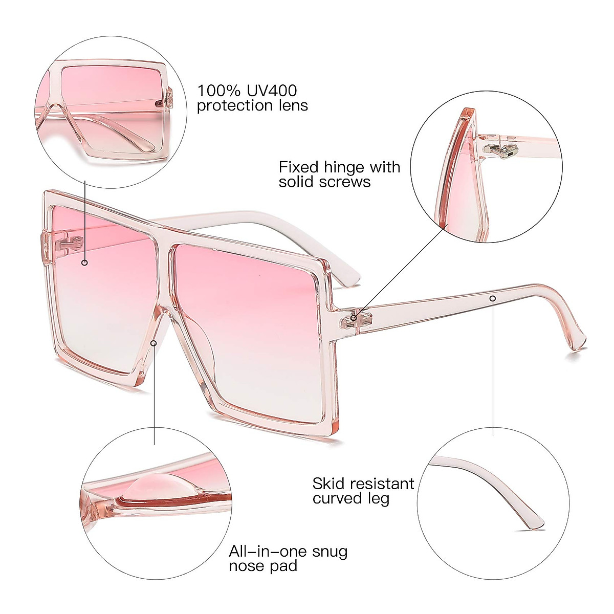 GRFISIA Square Oversized Sunglasses for Women Men Flat Top Fashion Shades