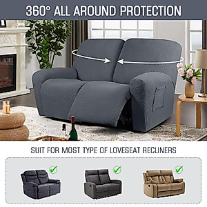 TAOCOCO Recliner Loveseat Slipcover, 6 Pieces Dual Recliner Sofa Covers for 2 Seat Dual Reclining Loveseat Couch, Stretch Soft Jacquard Pattern Furniture Protector with Elasticity Grey