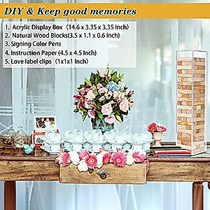 72 Pcs Wood Block Wedding Guest Book Alternative Wooden Guestbook with Acrylic Display Case with 5 Wedding Paper Card 5 Color Signing Pens and 4 Heart Memo Clips for Wedding Reception Bridal Shower