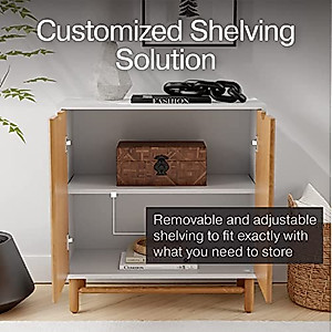 Stead Fluted Sideboard Storage Cabinet - Mid Century Modern Accent Cabinet with Doors - Great in Living Rooms, Bedrooms, and Entryways (White and Oak)