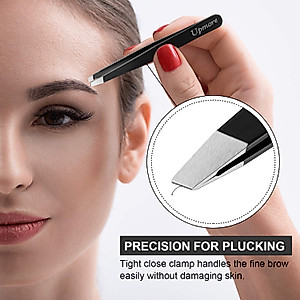 Upmore Tweezers Set, 4 pcs Professional Stainless Steel Tweezers, Eyebrow Tweezer Set with Travel Case for Eyebrows, Facial Hair, Ingrown Hair, Splinter and Blackhead (Black)…