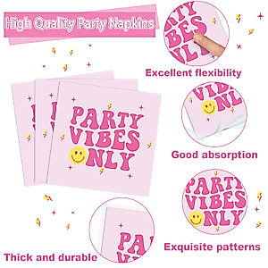 200Pcs Preppy Party Supplies Pink Smile Face Paper Plates Napkins Preppy Smile Face Party Tableware Set Preppy Smile Face Dinnerware for Birthday Party Bachelor Baby Shower Decoration Serve 50