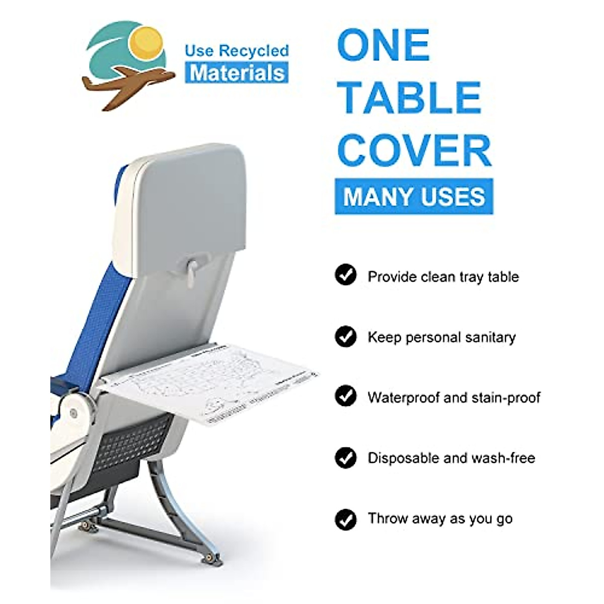 Airplane Travel Essentials Tray Table Cover, 10 Pack Disposable Placemats Provide Safe Fresh Table Surface, Travel Accessories Must Haves for Kids Baby, Toddlers, Women