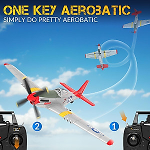 VOLANTEXRC RC Plane P51D Mustang RTF for Beginners, 2.4Ghz 4CH Remote Control Airplane Easy to Fly with Gyro Stabilization, Outdoor Hobby WWII Toy for Kids & Adults (Red)