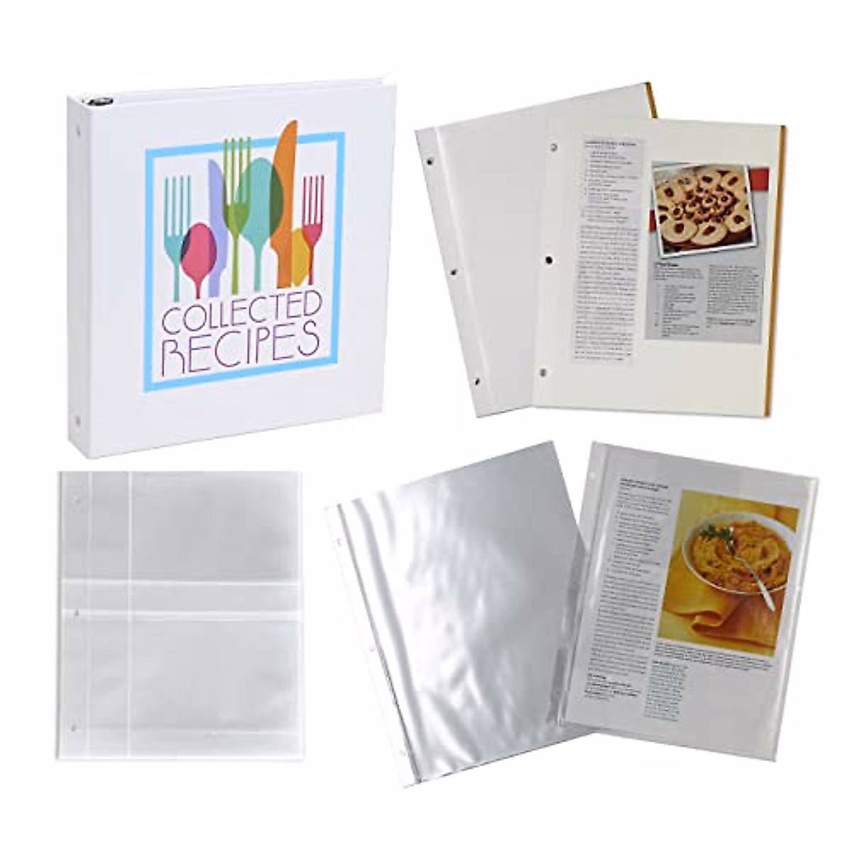 Modern Cuisine Recipe Binder Bundle with Full Page Plastic Sleeve Protectors, Recipe Card Protectors and Magnetic Pages for Recipe Clippings