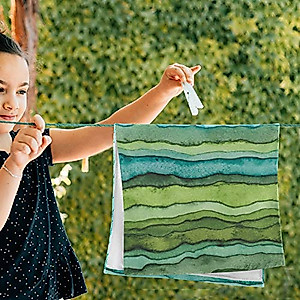 Oyihfvs Hand Drawn Blue Green Waves 2 Pieces Face Towel, Highly Absorbent Cotton Dish Hand Towels, Soft Washcloth for Spa Bathroom Hotel Kitchen Beach Gym Yoga