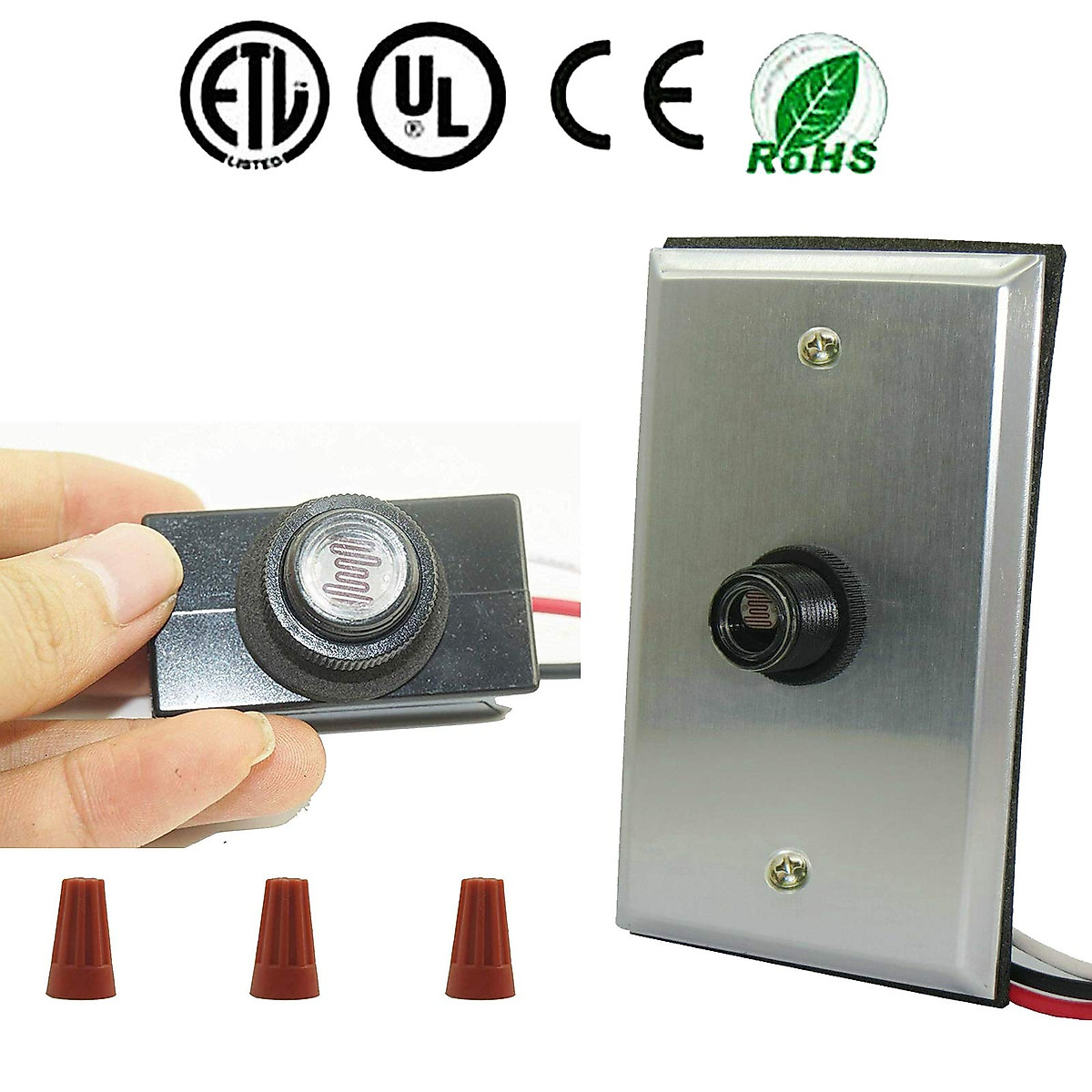 120-Volt Fixed Position Thermal Photocontrol Outdoor Hard-Wired Post Eye Light Control with Photocell Light Sensor, Dusk-to-Dawn Light Sensor Switch Auto On/Off with Wall Plate