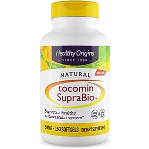 Healthy Origins Tocomin SupraBio (Tocotrienols), 50 mg - Supports Heart Health & Cardiovascular System - Tocotrienol & Vitamin E Supplement - Gluten-Free Skin Support - 150 Softgels