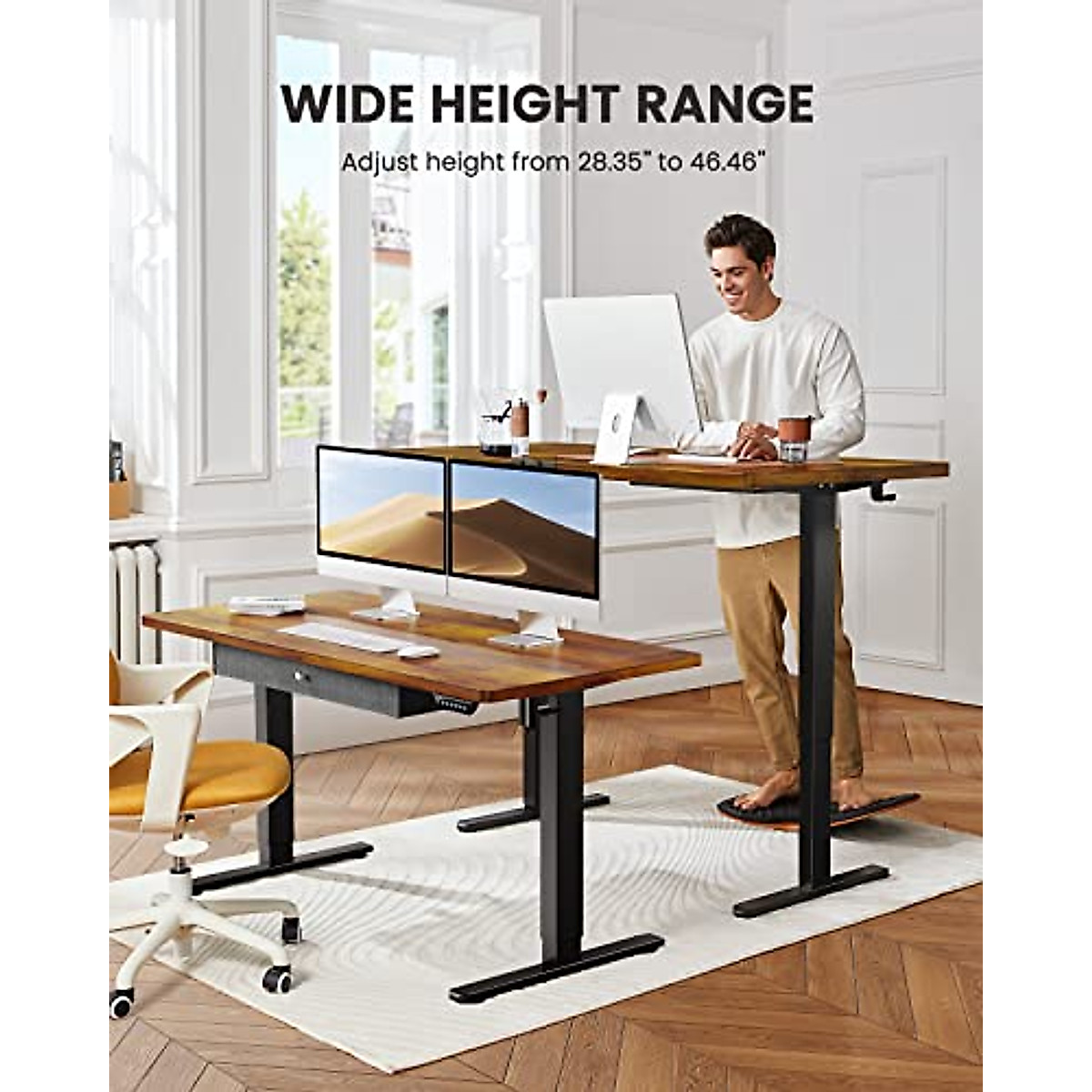 ErGear Electric Standing Desk with Drawer, Adjustable Height Sit Stand Up Desk, Home Office Desk Computer Workstation, 55x28 Inches, Vintage Brown