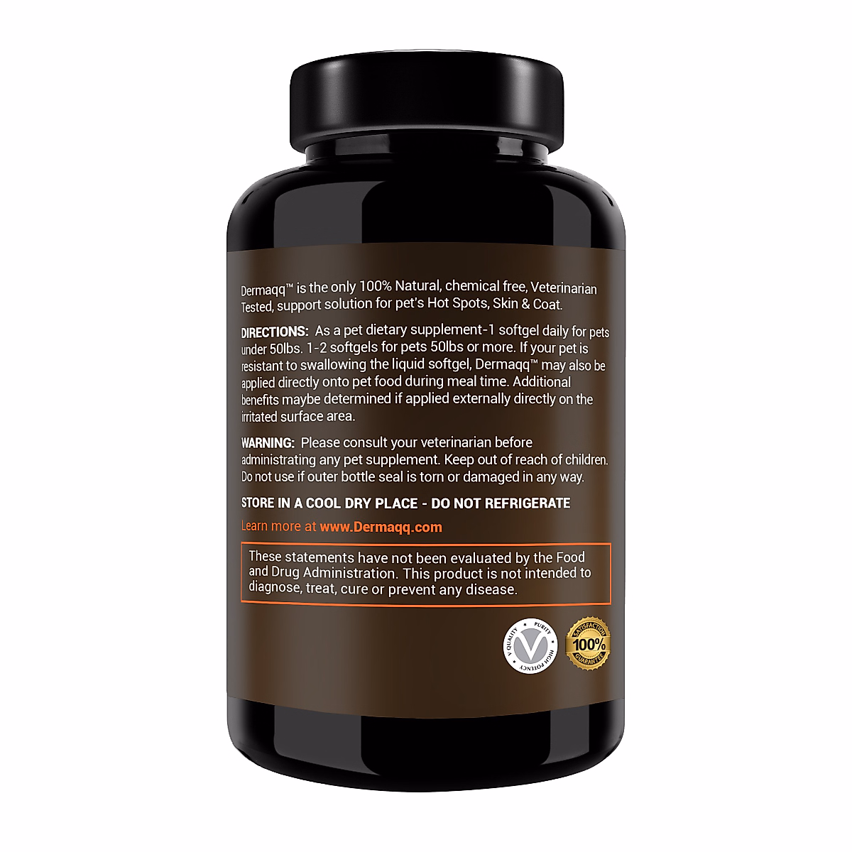 animal V, Inc Dermaqq HIGH Absorption Ubiquinol (QH) - CoQ10 for Dog and Cat Hot Spots, Hair Loss, Dermatitis Support for Relief of Itchy, Dry and Irritated Skin