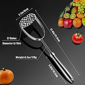 Potato Masher,Stainless Steel Mashed Potatoes Masher with Long Handle for Beans,Avocado,Fruit,Vegetables.One Piece Construction Heavy Duty Masher Kitchen Tool