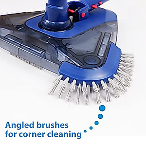 Poolvio Triangular Pool Vacuum Head with Side Brush, Swivel Hose Connection, EZ Clip Handle,3 Ball Wheels - Connect 1-1/4", 1-1/2" Hose for Inground and Above Ground Swmming Pools